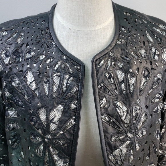 Cache | Jackets & Coats | Cache Leather And Lace Jacket Size Small ...